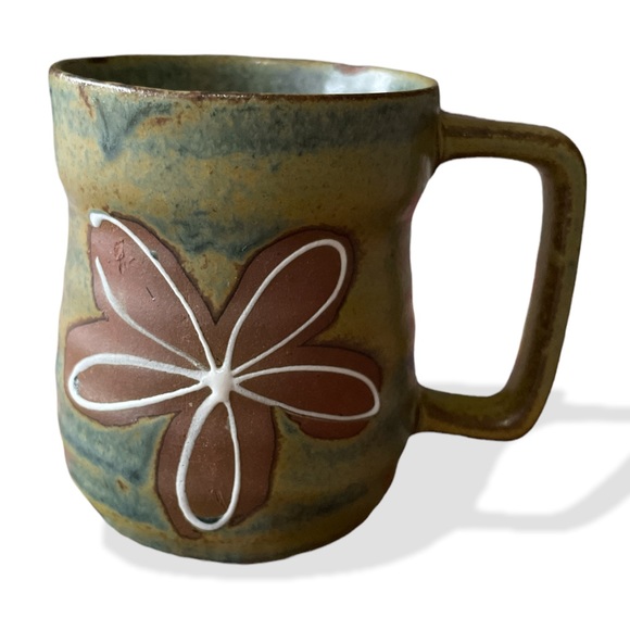 Kitchen | Hand Thrown Pottery Mug Drip Glaze Flower Vintage | Poshmark